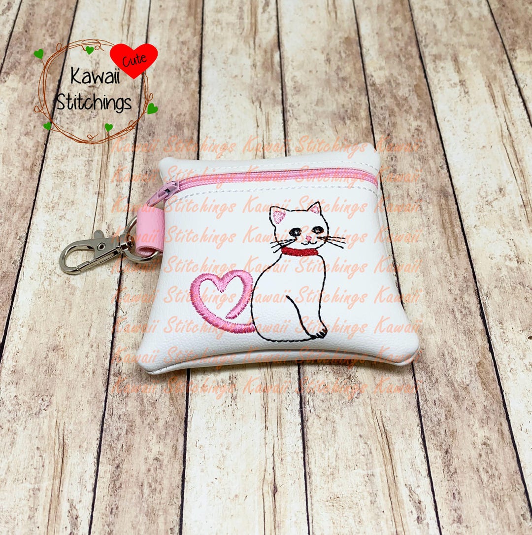 Kawaii Heart Tail Cat Zipper Bag, 4 Inch Bag, 4"x4"hoop, in the Hoop ...