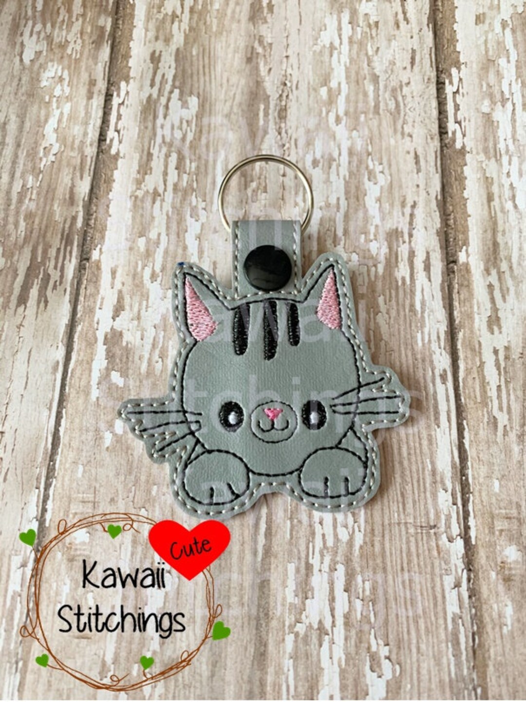 Kawaii Cat, Key Fob, Key Chain, in the Hoop Design, Digital Instant ...