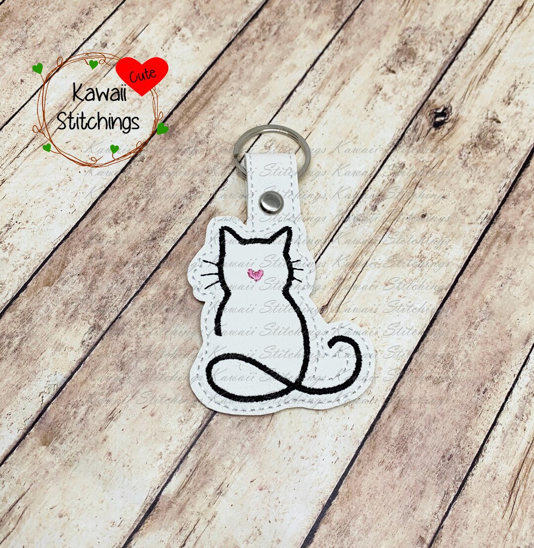 Kawaii Heart Nose Cat Key Fob, Key Chain, in the Hoop Design, Digital ...