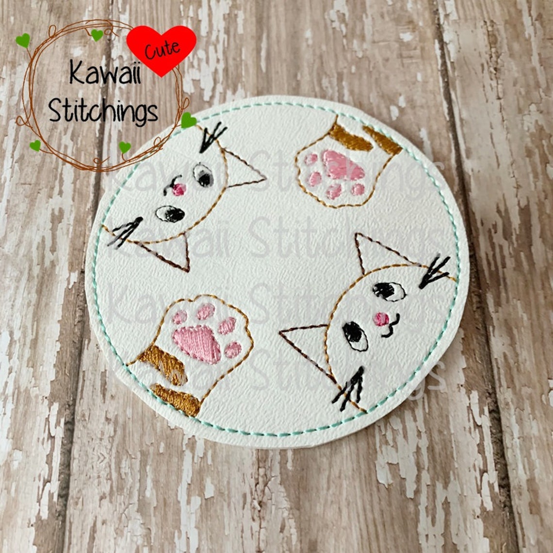 Kawaii Cat Coaster in the Hoop Design Digital Instant | Etsy