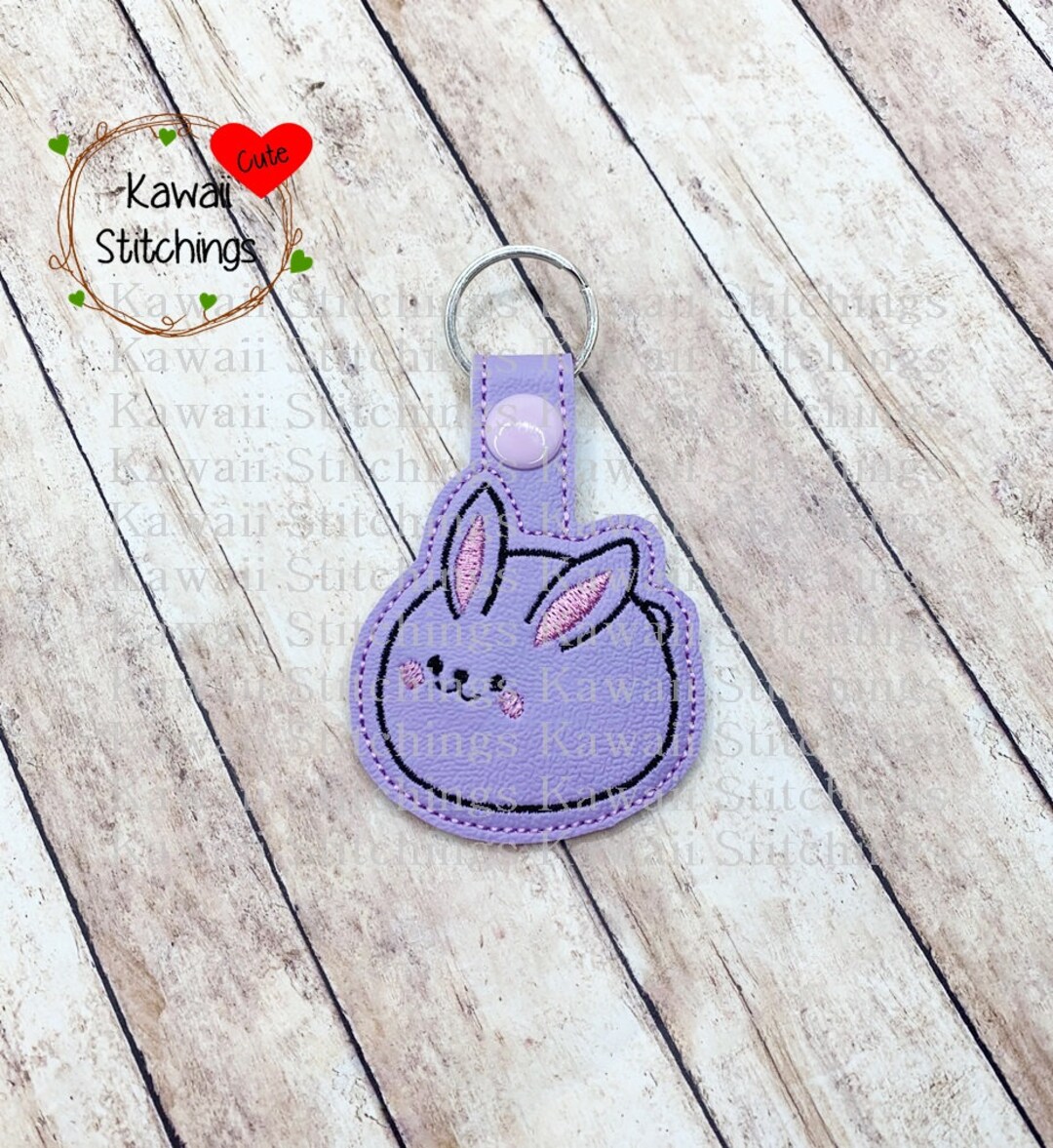 Kawaii Round Bunny Key Fob, Key Chain, in the Hoop Design, Digital ...