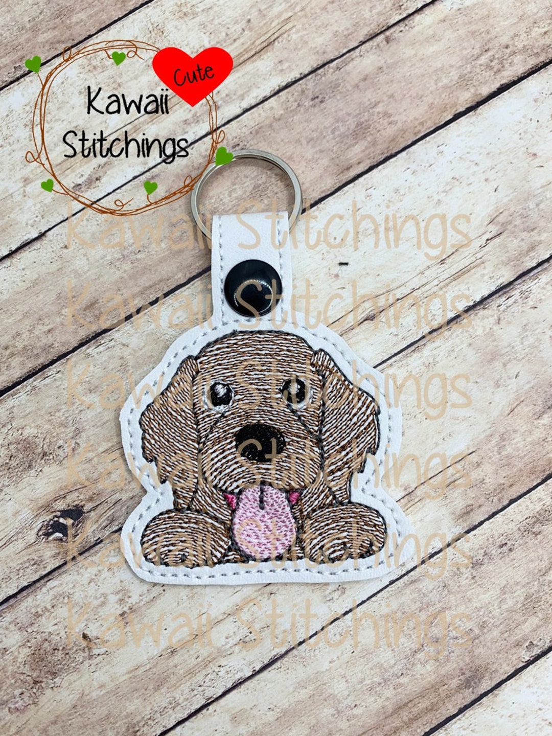 Kawaii Golden Retriever, Key Fob, Key Chain, in the Hoop Design ...
