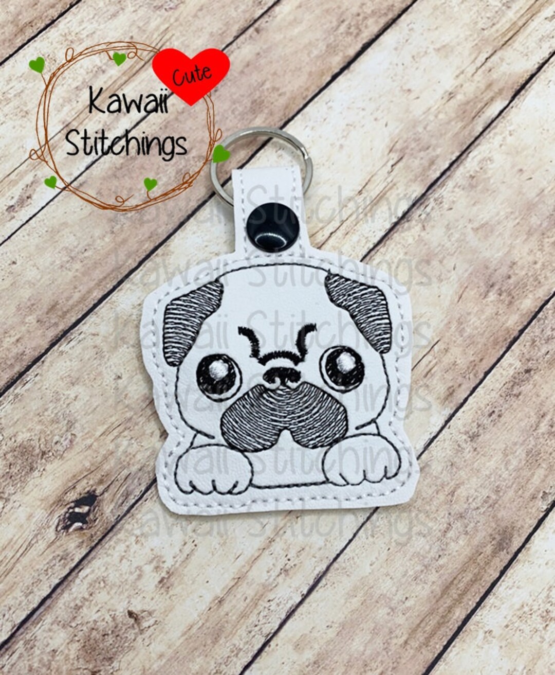 Kawaii Pug, Key Fob, Key Chain, in the Hoop Design, Digital Instant ...