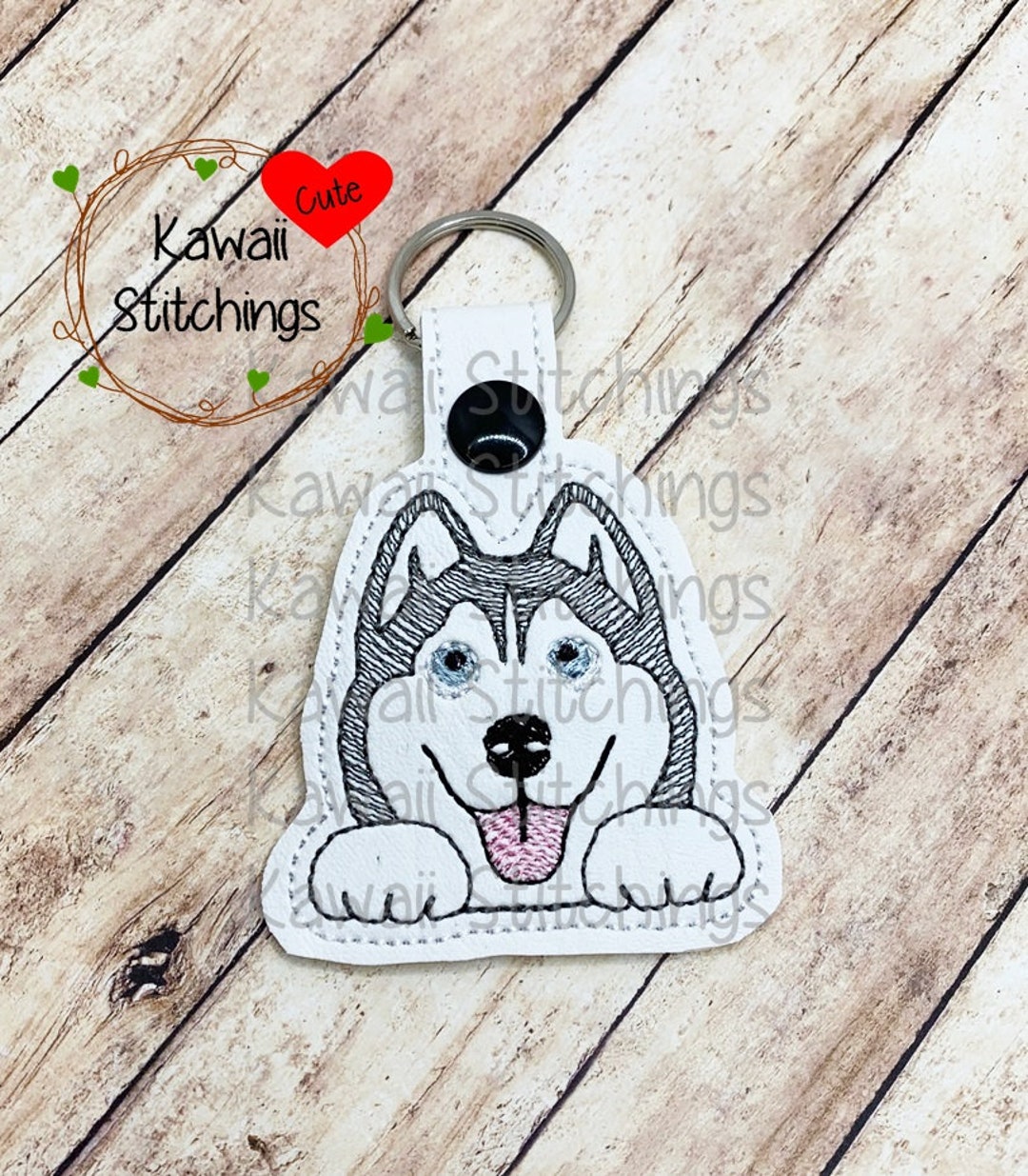 Kawaii Siberian Husky, Key Fob, Key Chain, in the Hoop Design, Digital ...