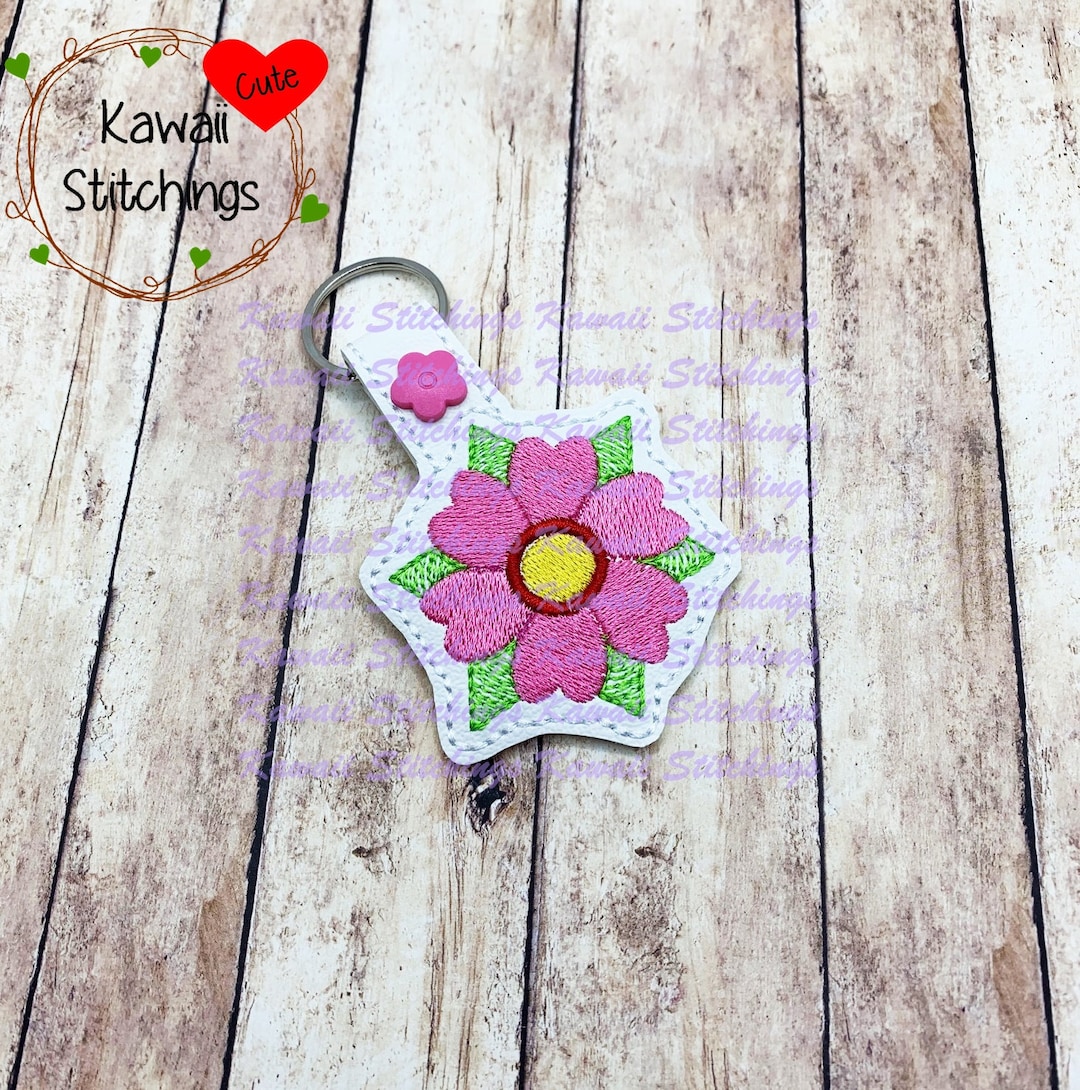 Kawaii Pink Flower Key Fob, Key Chain, in the Hoop Design, Digital ...