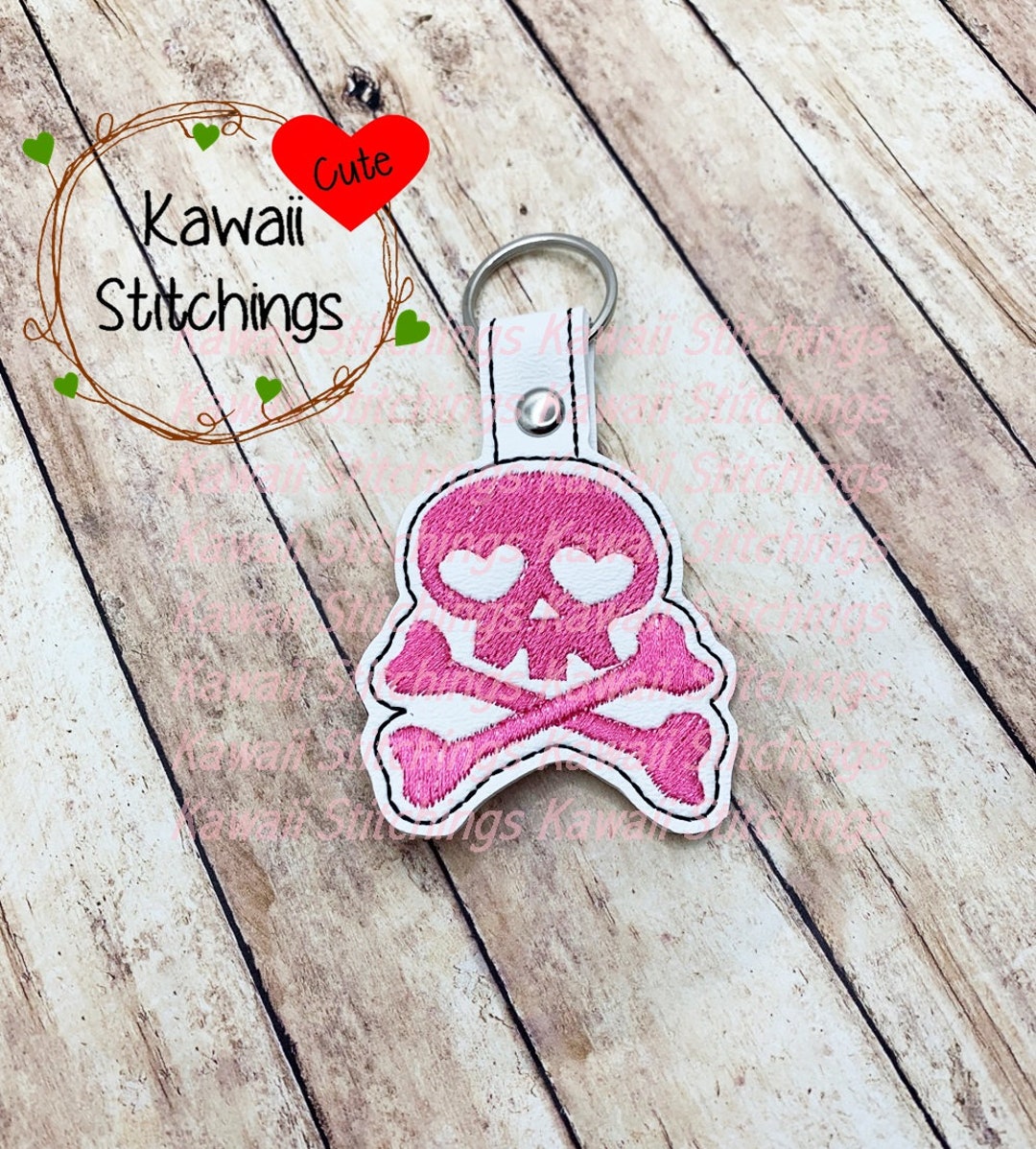 Kawaii Cute Skull Key Fob, Key Chain, in the Hoop Design, Digital ...