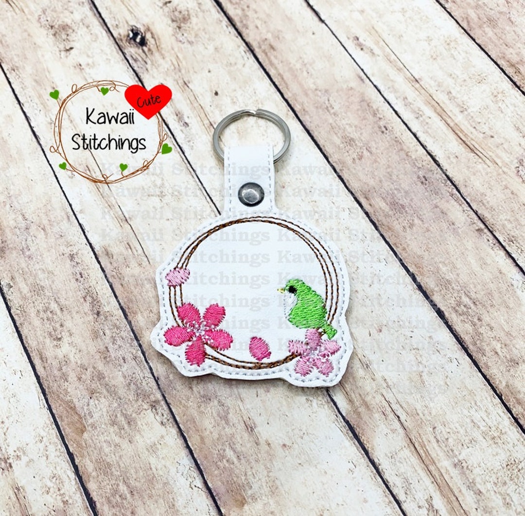 Kawaii Sakura and Bird Key Fob, Key Chain, in the Hoop Design, Digital ...
