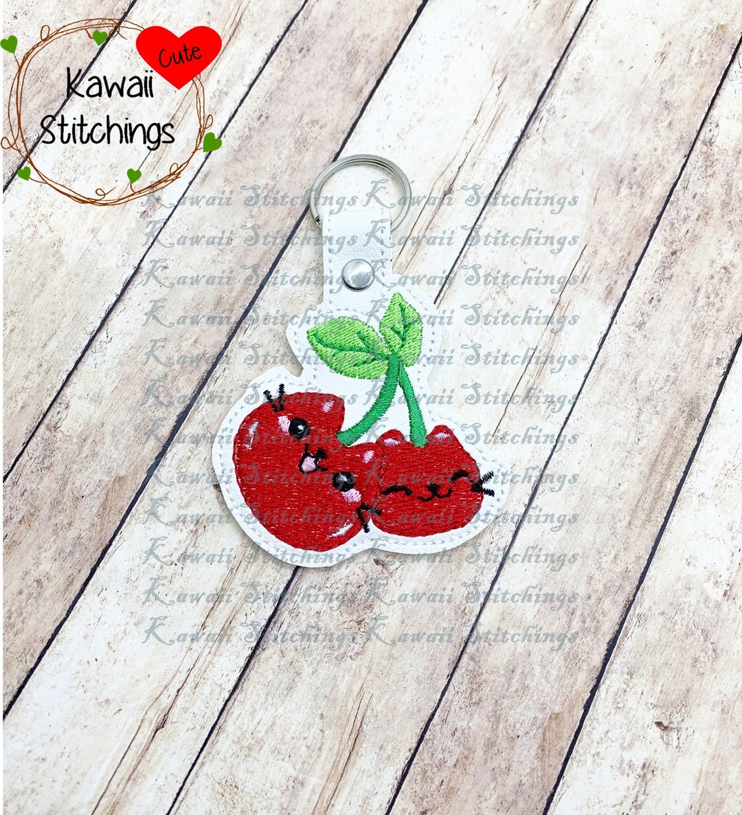 Kawaii Cat Cherries, Key Fob, Key Chain, in the Hoop Design, Digital ...