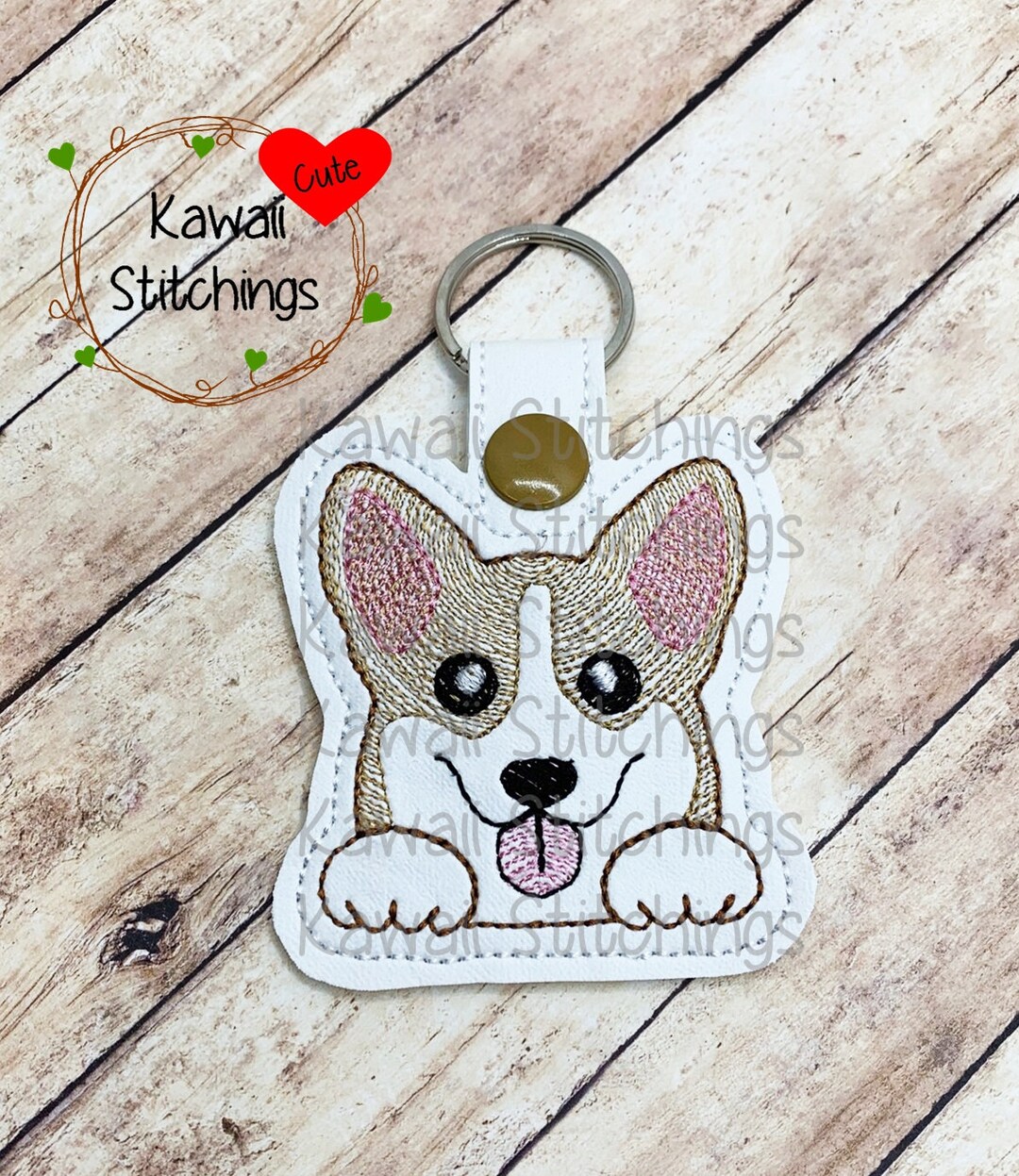 Kawaii Pembroke Welsh Corgi, Key Fob, Key Chain, in the Hoop Design ...