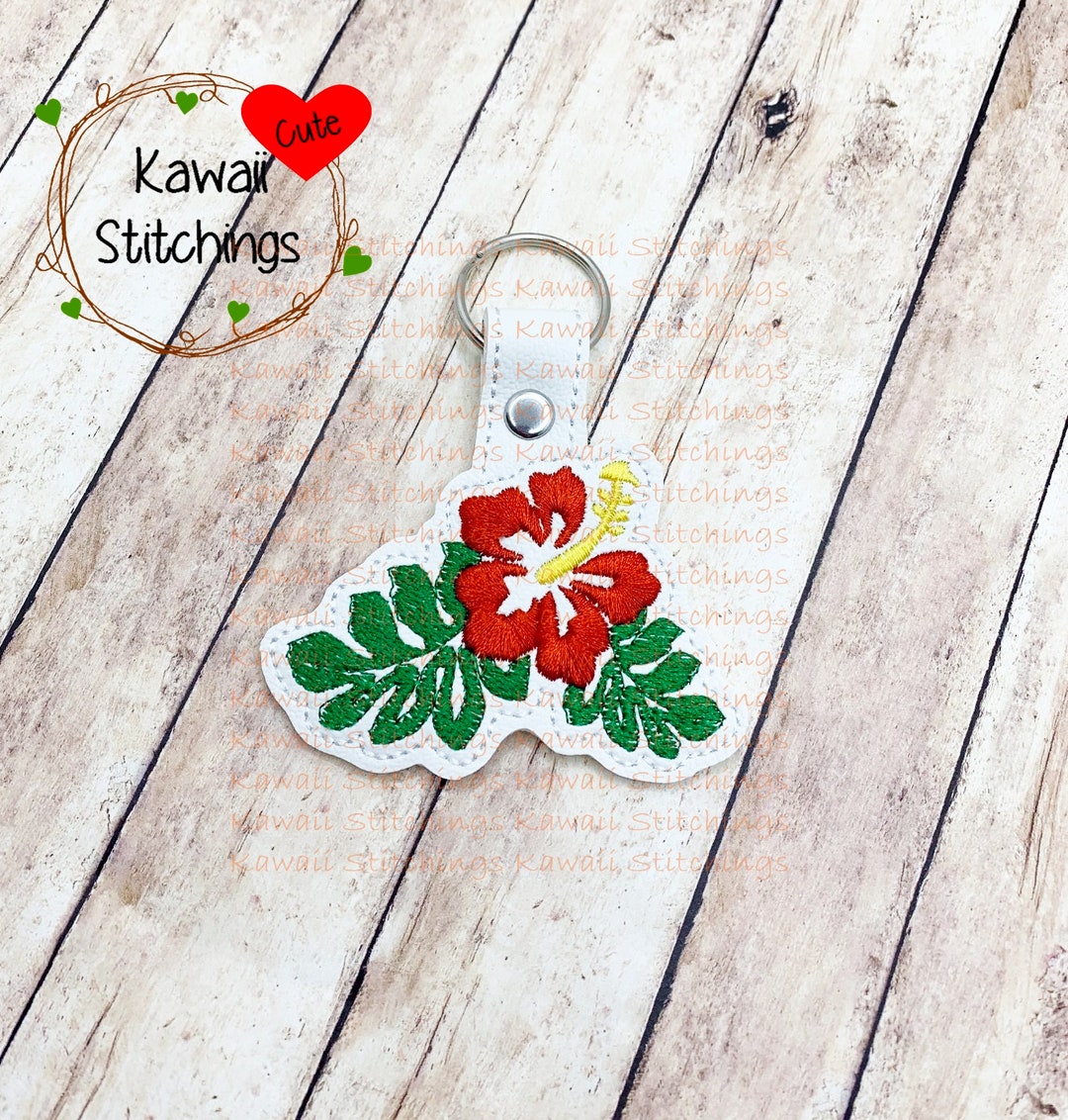 Kawaii Hibiscus Key Fob, Key Chain, in the Hoop Design, Digital Instant ...