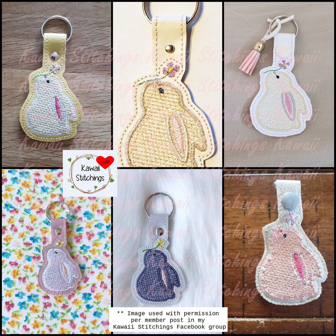 Kawaii Flower Bunny, Key Fob, Key Chain, in the Hoop Design, Digital ...