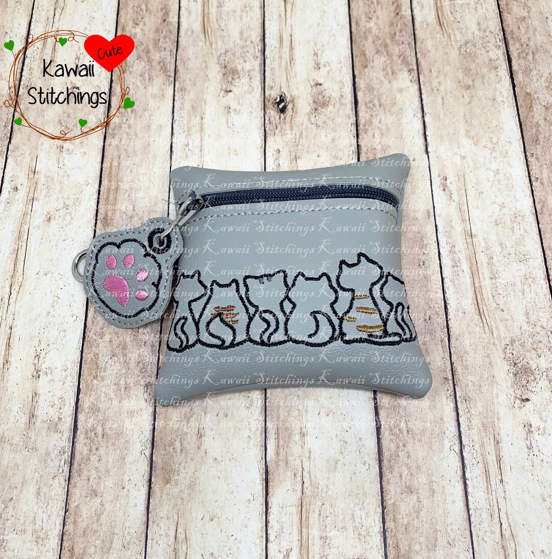 Kawaii Doodle Cat Zipper Bag 4 Inch Bag With Zipper Pull, 4"x4"hoop, in ...