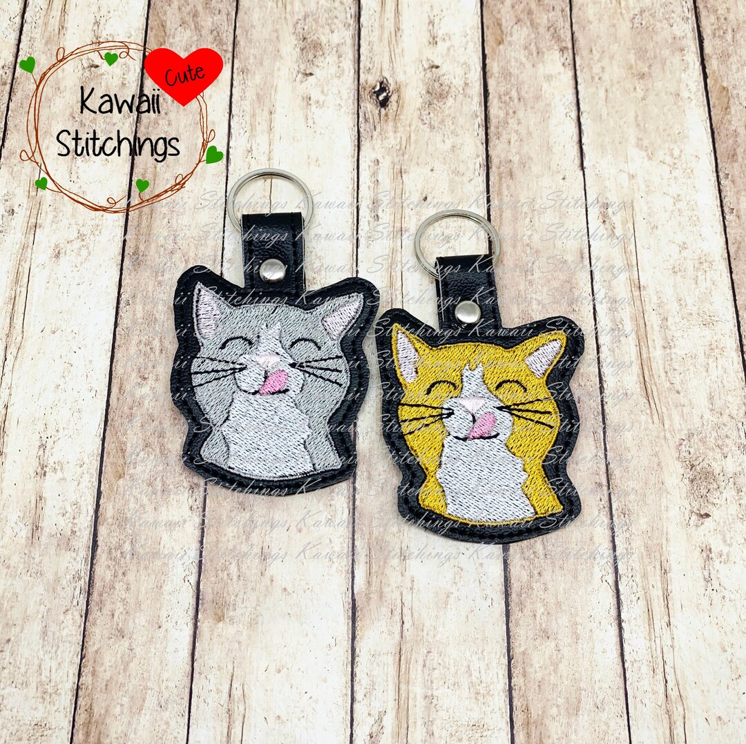 Kawaii Happy Cat, Key Fob, Key Chain, in the Hoop Design, Digital ...