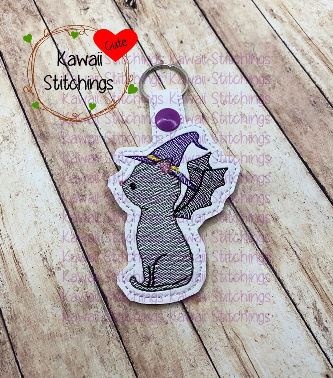 Kawaii Bat Cat Key Fob, Key Chain, in the Hoop Design, Digital Instant ...