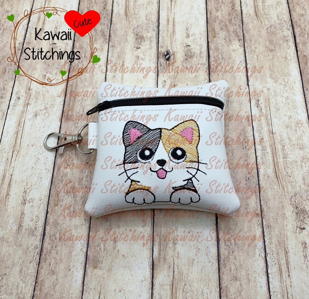 Kawaii Calico Cat Zipper Bag 4 Inch Bag, 4"x4"hoop, in the Hoop Design ...