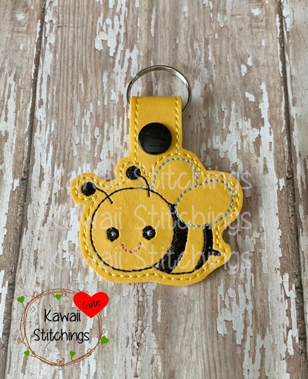 Kawaii Bee, Key Fob, Key Chain, in the Hoop Design, Digital Instant ...