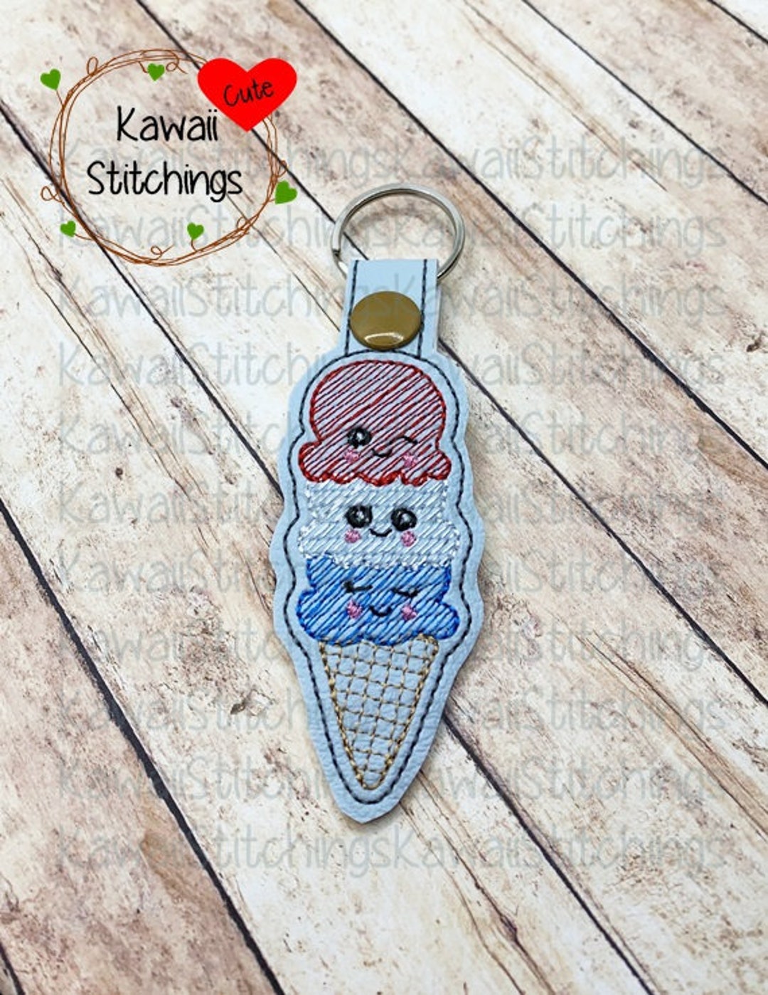 Kawaii USA Ice Cream Key Fob, Key Chain, in the Hoop Design, Digital ...