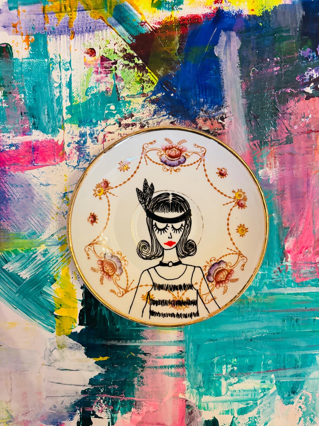 Hand Illustrated Plate of 1920s Lady 20s Flapper Great Gatsby Quirky ...