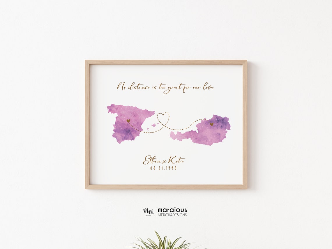 Long Distance Map Print Boyfriend Gift Personalize, International Love ...