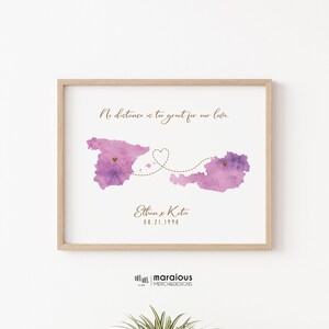 Long Distance Map Print Boyfriend Gift Personalize, International Love ...
