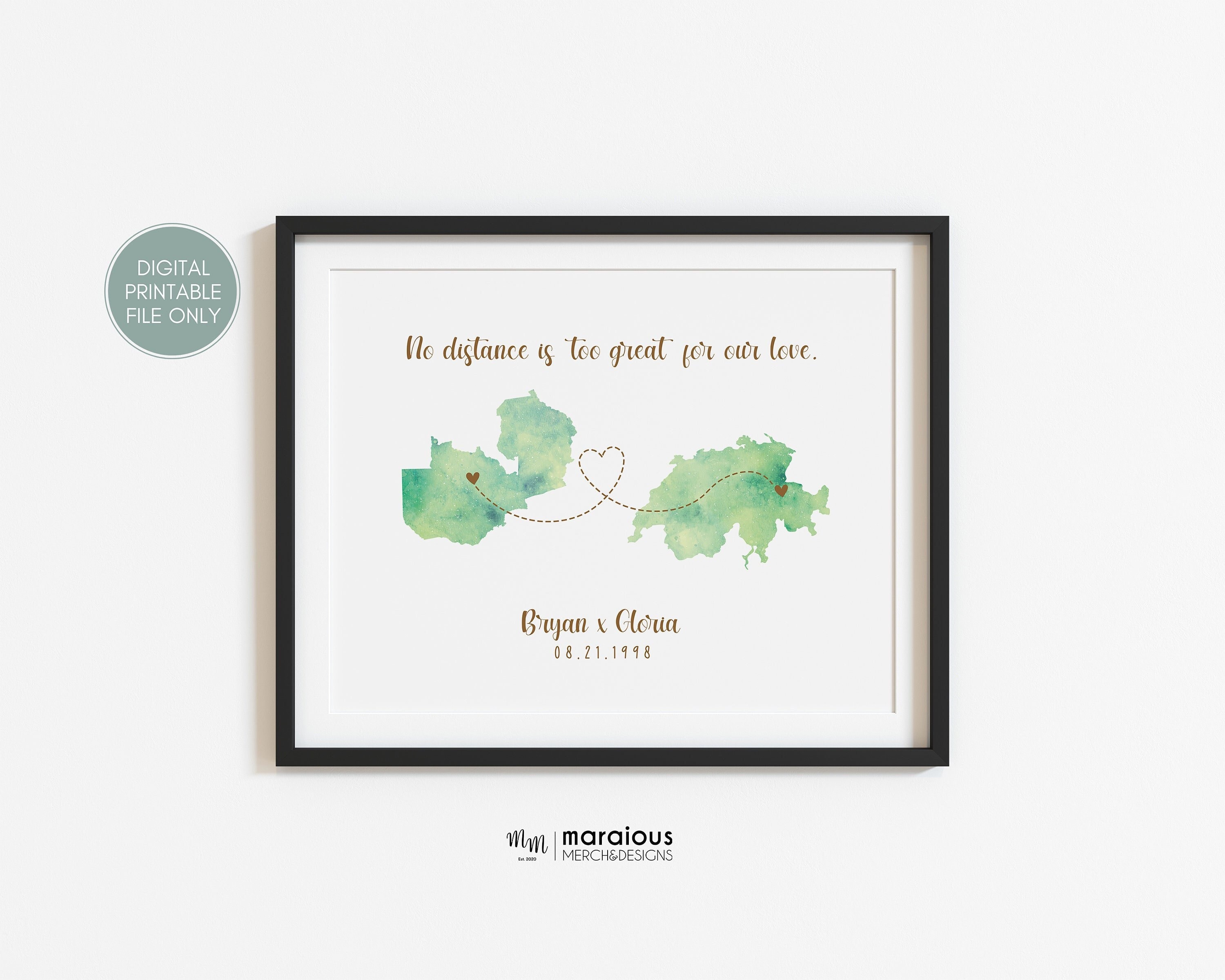 International Love Map Art, Long Distance Relationship Gift for ...