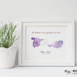 Long Distance Map Print Boyfriend Gift Personalize, International Love ...