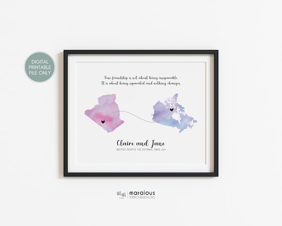 Long Distance Friendship Gift Custom Map Print Best Friend - Etsy