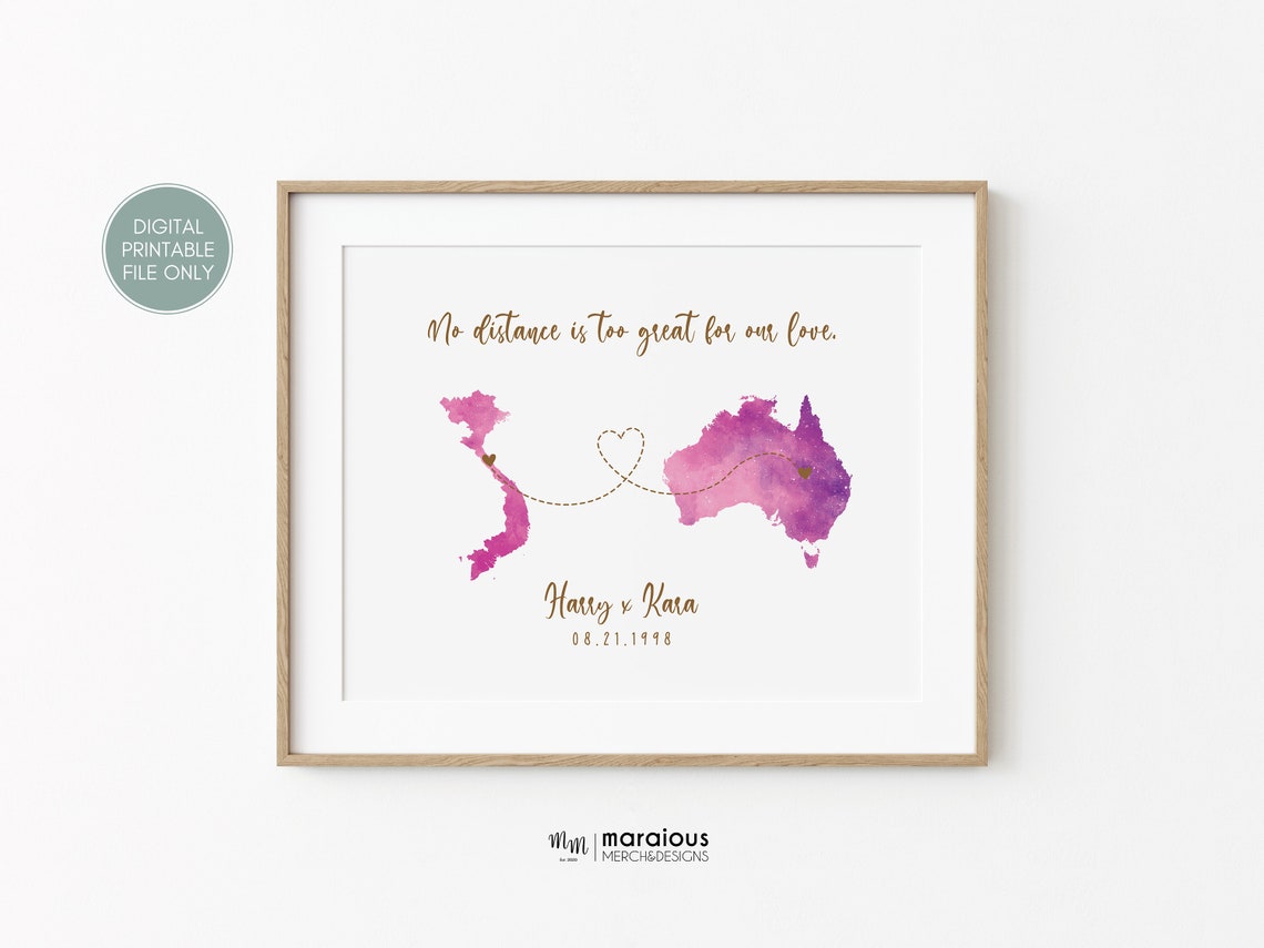 Long Distance Map Print Boyfriend Gift Personalize, International Love ...