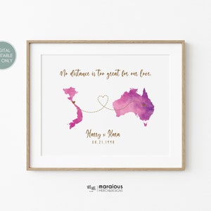 Long Distance Map Print Boyfriend Gift Personalize, International Love ...