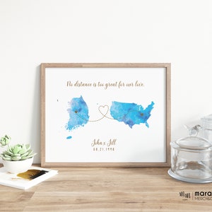 Long Distance Map Print Boyfriend Gift Personalize, International Love ...