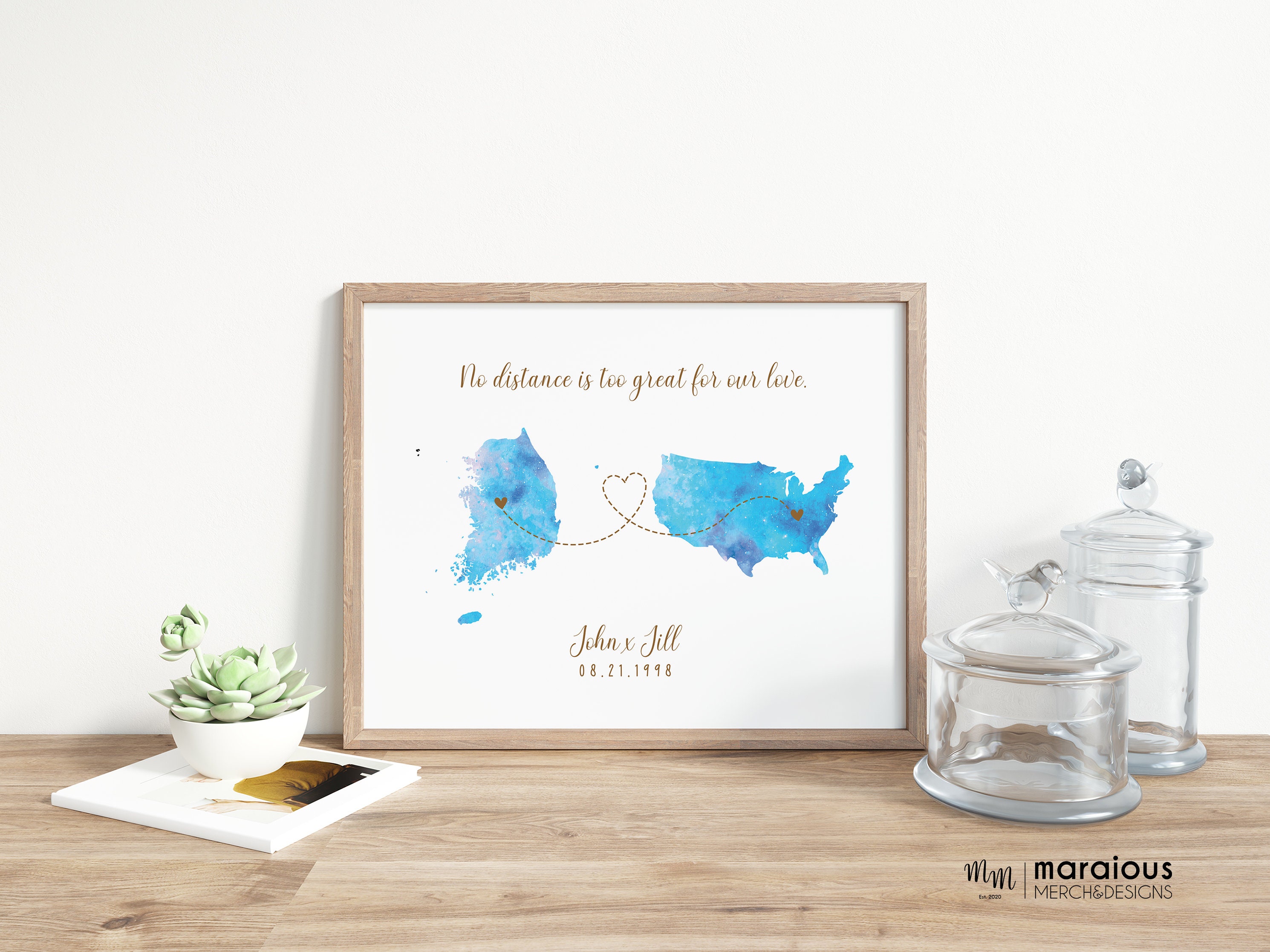 Long Distance Map Print Boyfriend Gift Personalize, International Love ...