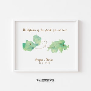 Long Distance Map Print Boyfriend Gift Personalize, International Love ...