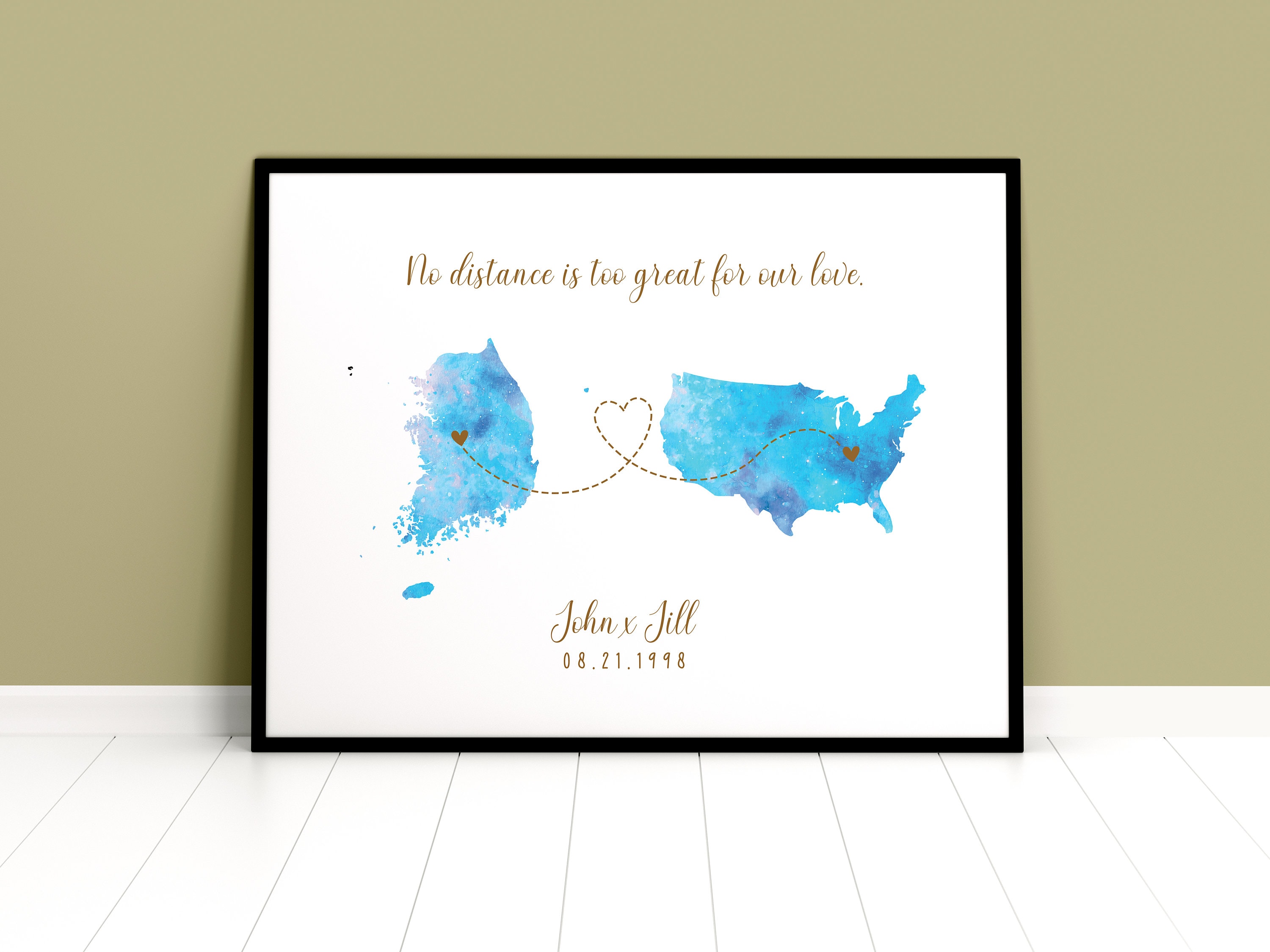 International Love Map Art Long Distance Relationship Gift | Etsy