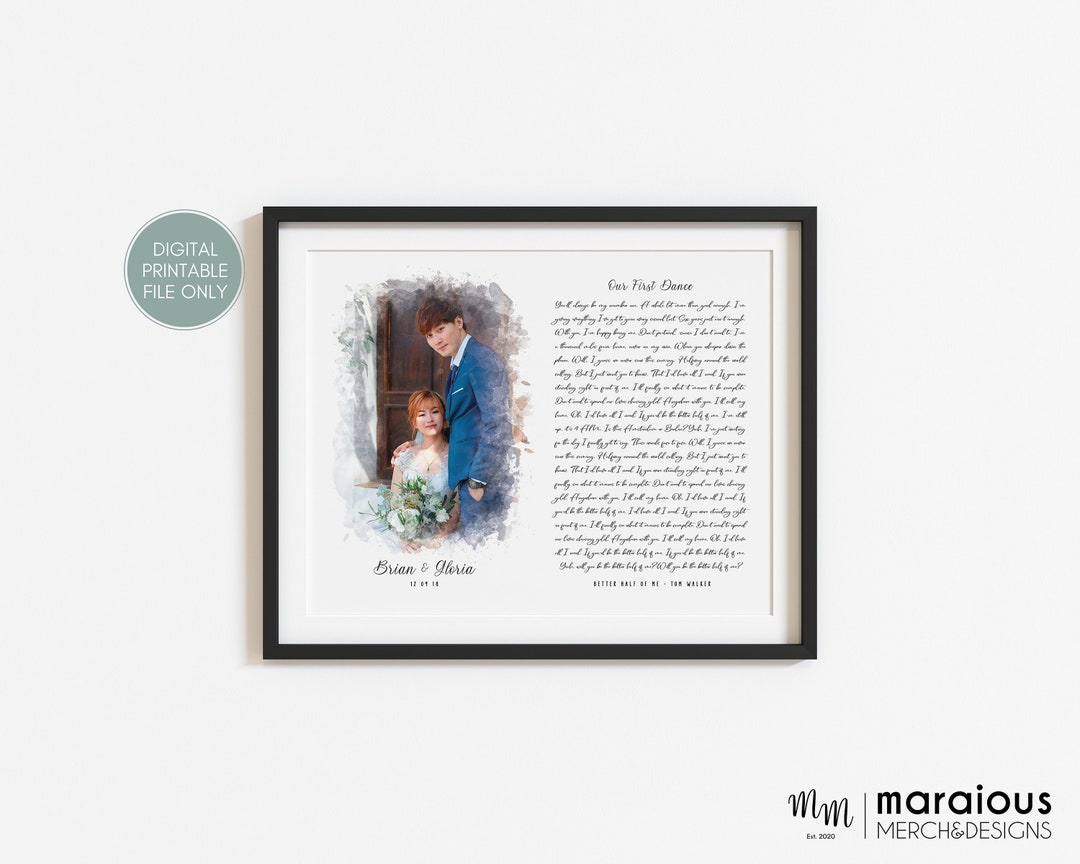 First Dance Song Lyrics Wall Art, Paper Anniversary Gift for Her, 1 ...