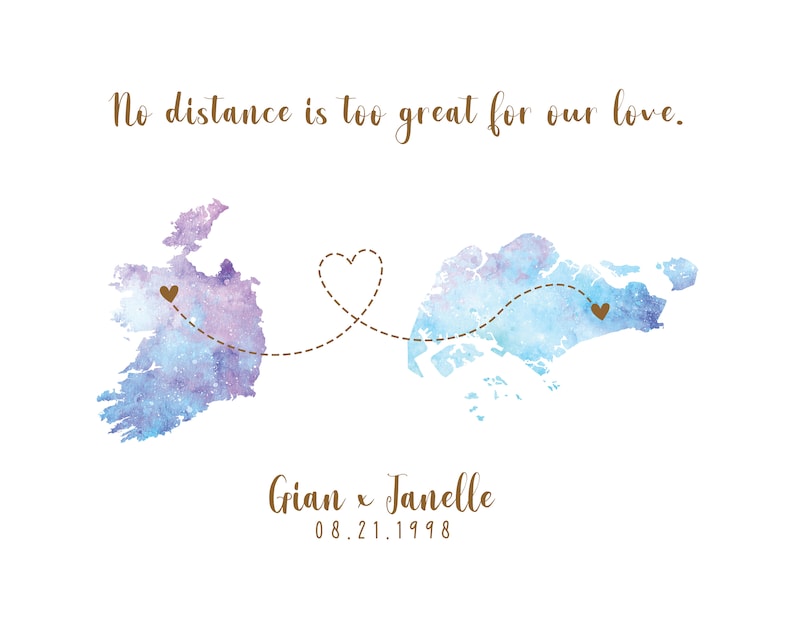 International Love Map Art Long Distance Relationship Gift - Etsy