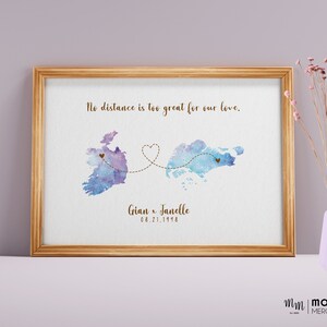 Long Distance Map Print Boyfriend Gift Personalize, International Love ...