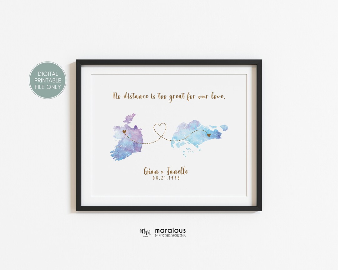 Long Distance Map Print Boyfriend Gift Personalize, International Love ...