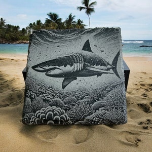 Shark-themed Coaster Set – Premium Stone Coasters With Holder - Vibrant ...