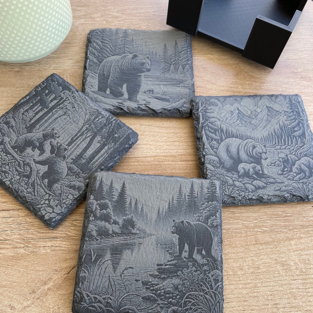 Wild Bear Coasters Set of 4 With Holder Rustic Wildlife Home Decor ...