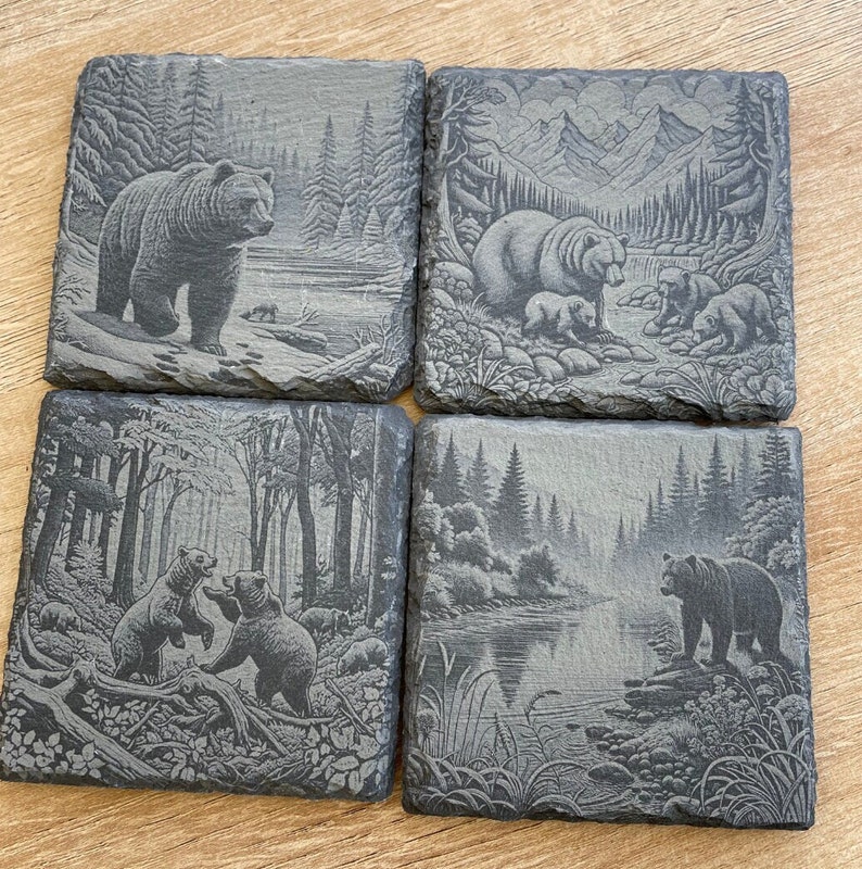 Wild Bear Coasters Set of 4 With Holder Rustic Wildlife Home Decor ...