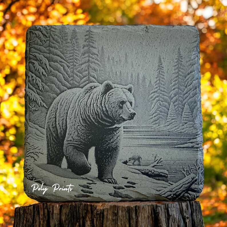 Wild Bear Coasters - Set of 4 With Holder | Rustic Wildlife Home Decor ...