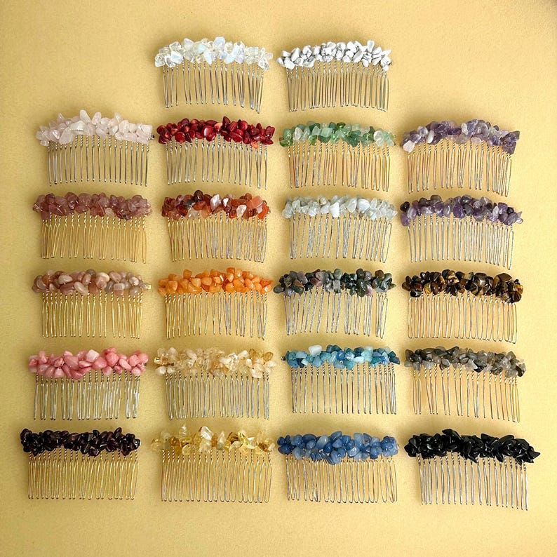 Gemstone Comb: Decorative Hair Accessory, Wire-wrapped Metal Slide With ...
