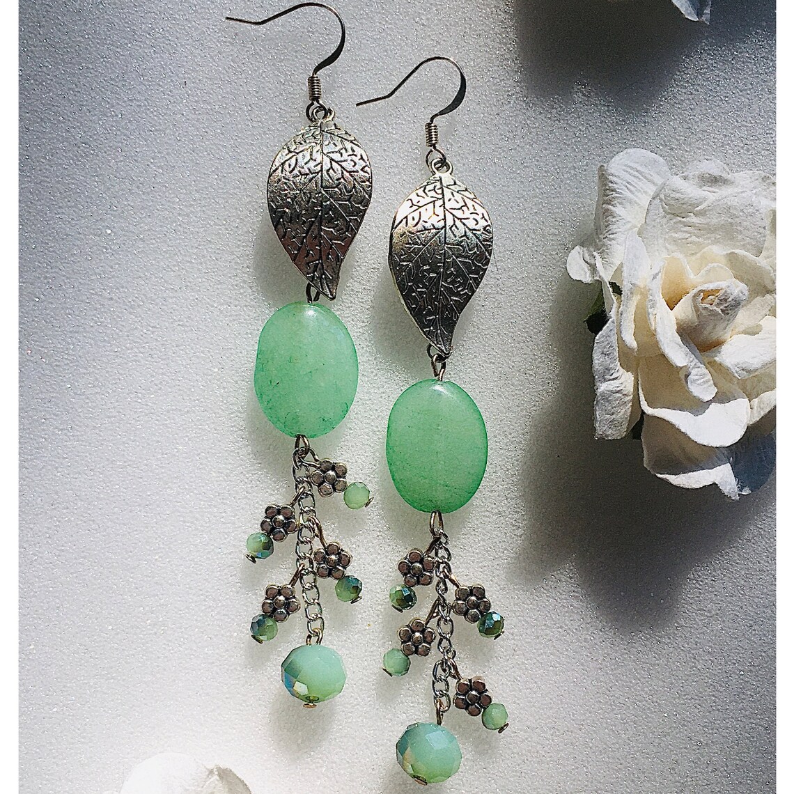 Dewed Leaves: Green Quartzite Stone Dangle Flower and Leaf - Etsy