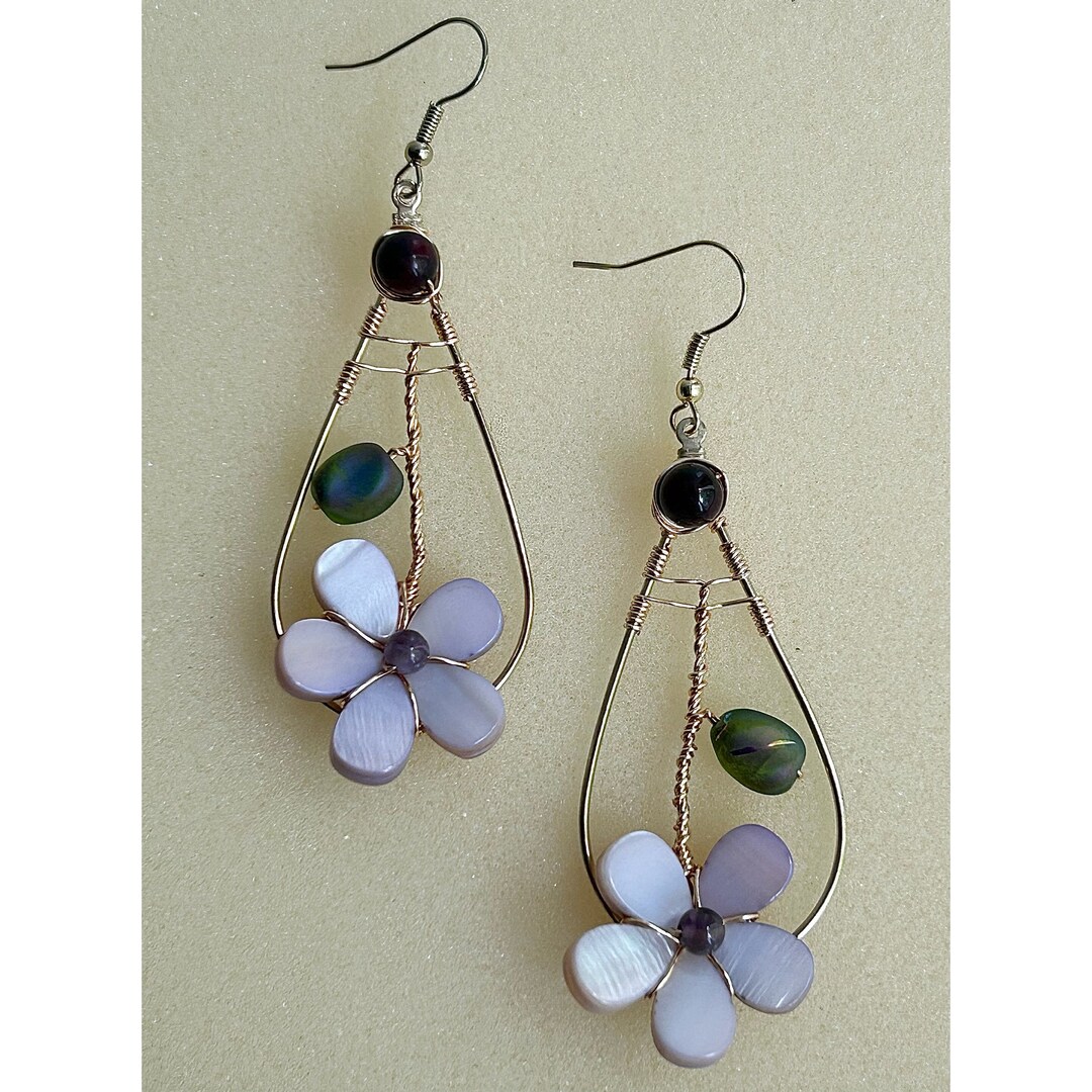 Greater Periwinkle: Whimsical Wire-wrapped Earrings, Funky Plant ...