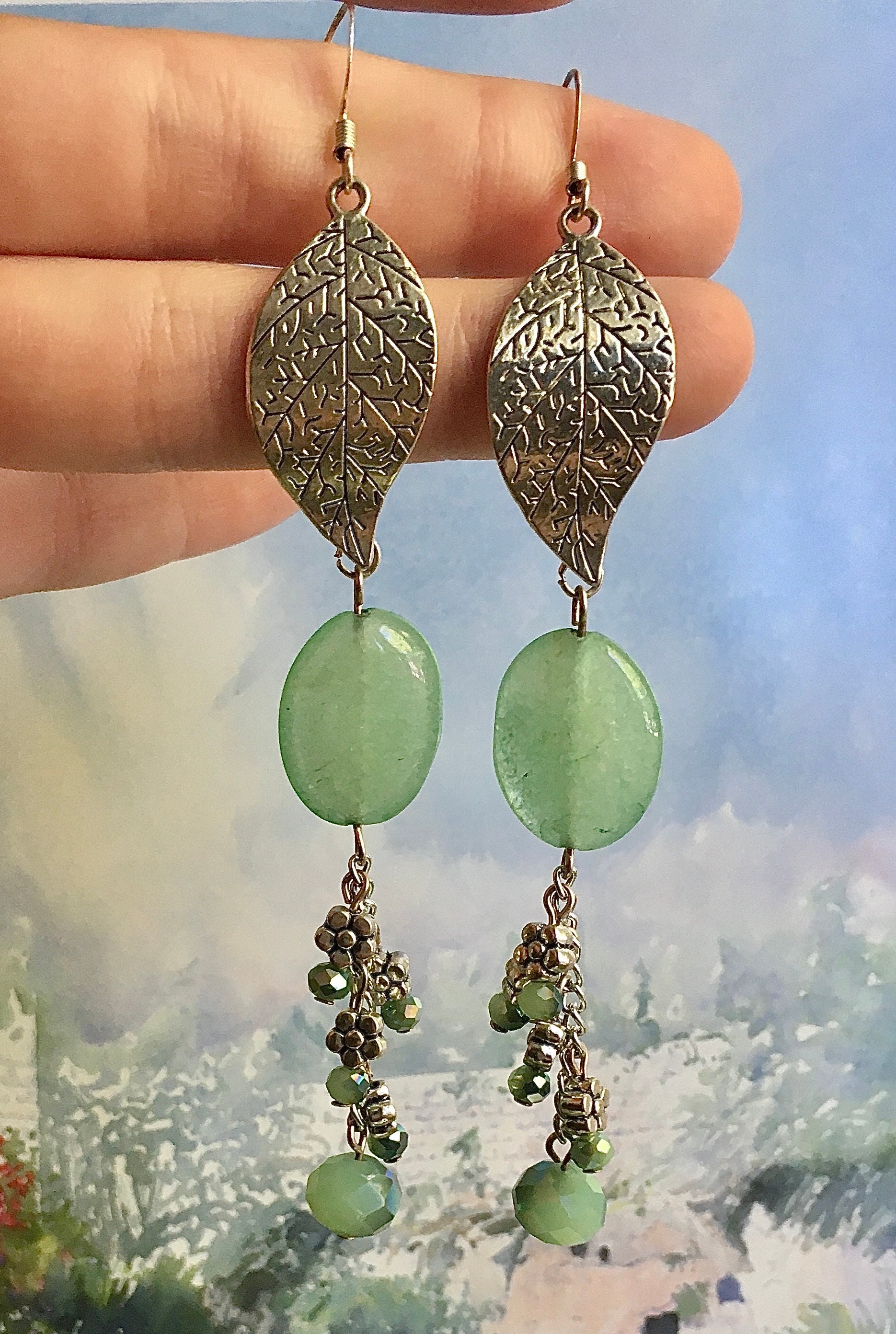 Dewed Leaves: Green Quartzite Stone Dangle Flower and Leaf - Etsy