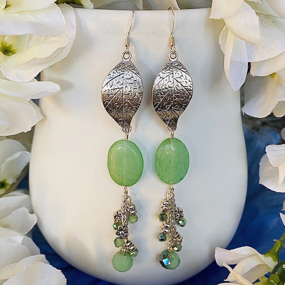 Dewed Leaves: Green Quartzite Stone Dangle Flower and Leaf - Etsy