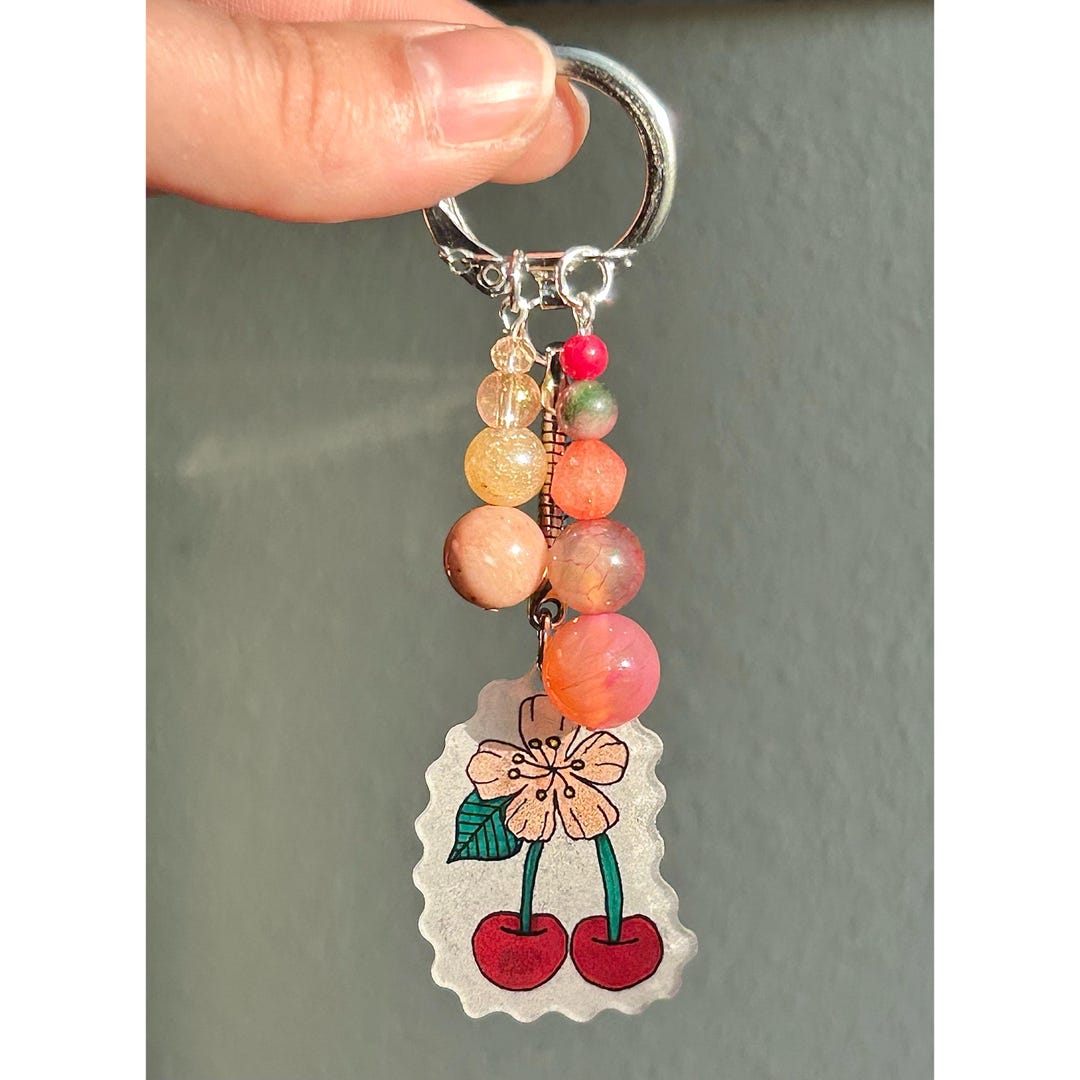 Flowering Cherries: Keychain, Fun Flower Purse Charm, Whimsical Nature ...