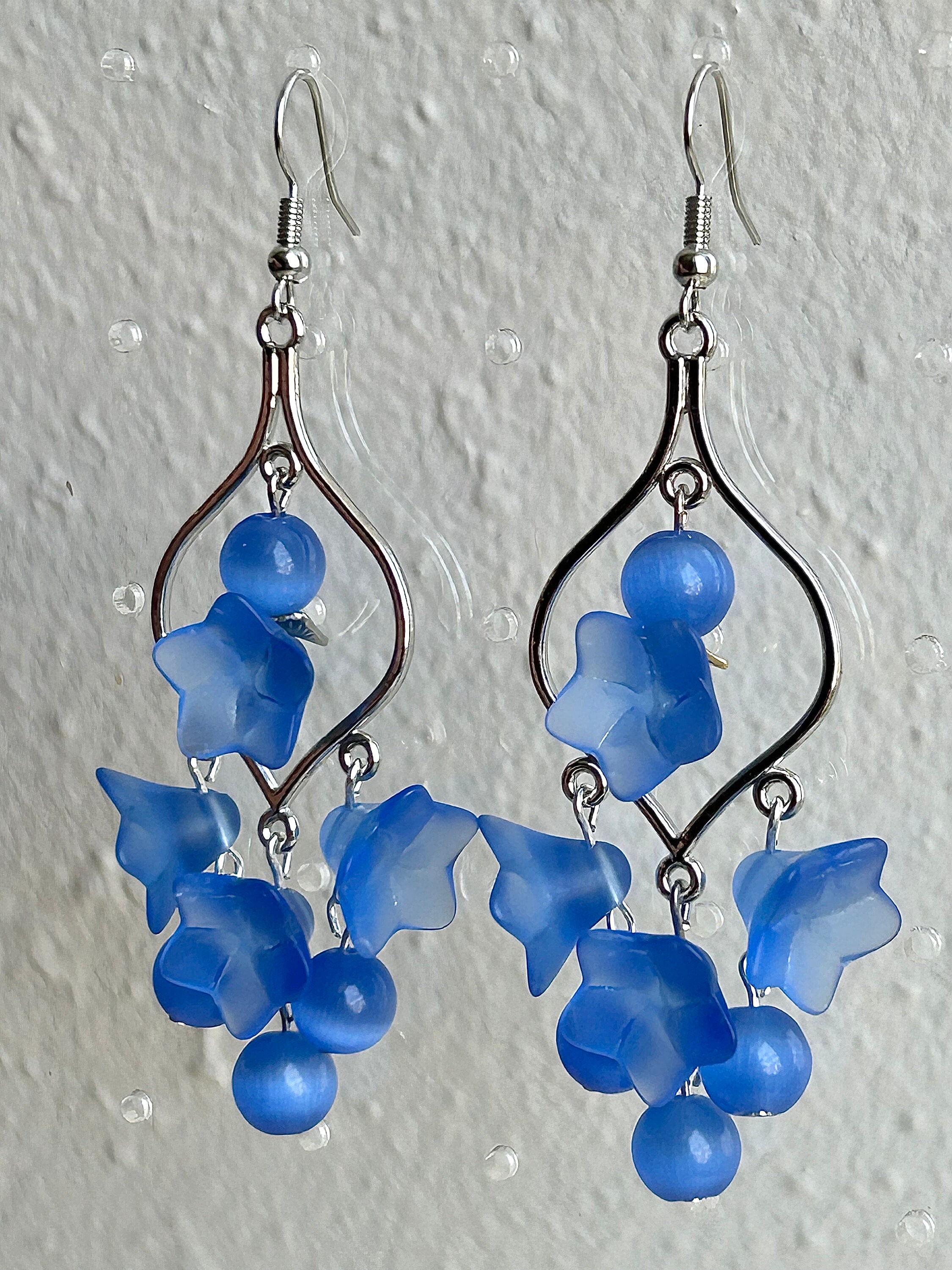 Blue Blossoms in Rain: Glass Chandelier, Cottagecore Design, Nature ...