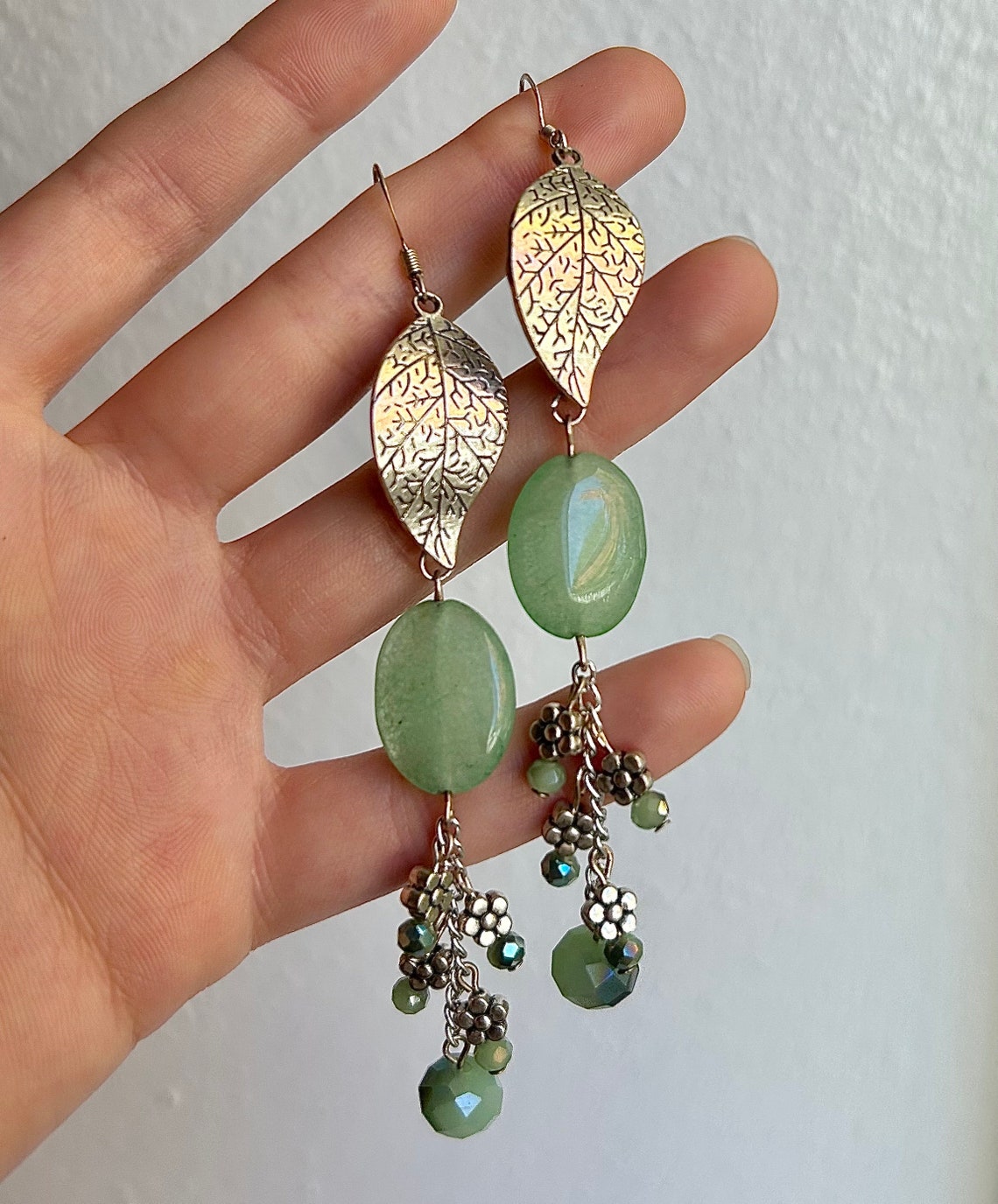 Dewed Leaves: Green Quartzite Stone Dangle Flower and Leaf - Etsy