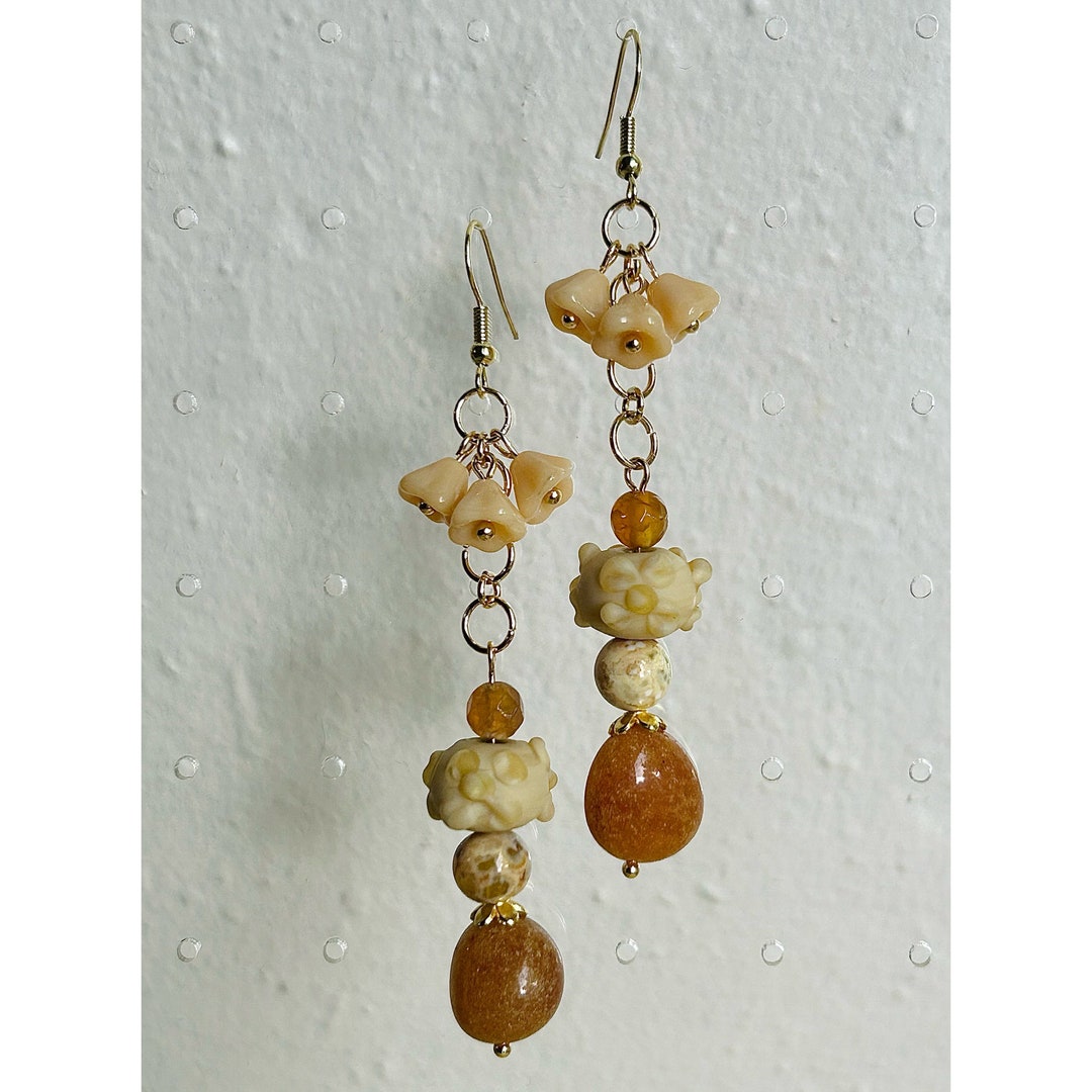 Cream Flowers: Whimsical Cottagecore Earrings, Funky Nature Jewelry ...